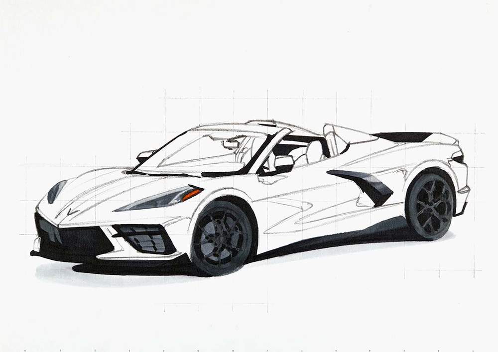 How to Draw a Corvette C8 - Easy & Exact Step-by-Step Tutorial
